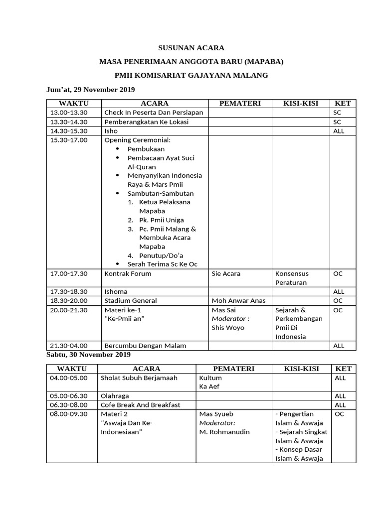 RUNDOWN ACARA MAPABA XXI | PDF