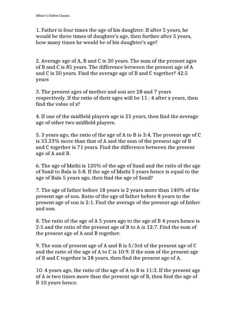 Age Related Word Problems | PDF
