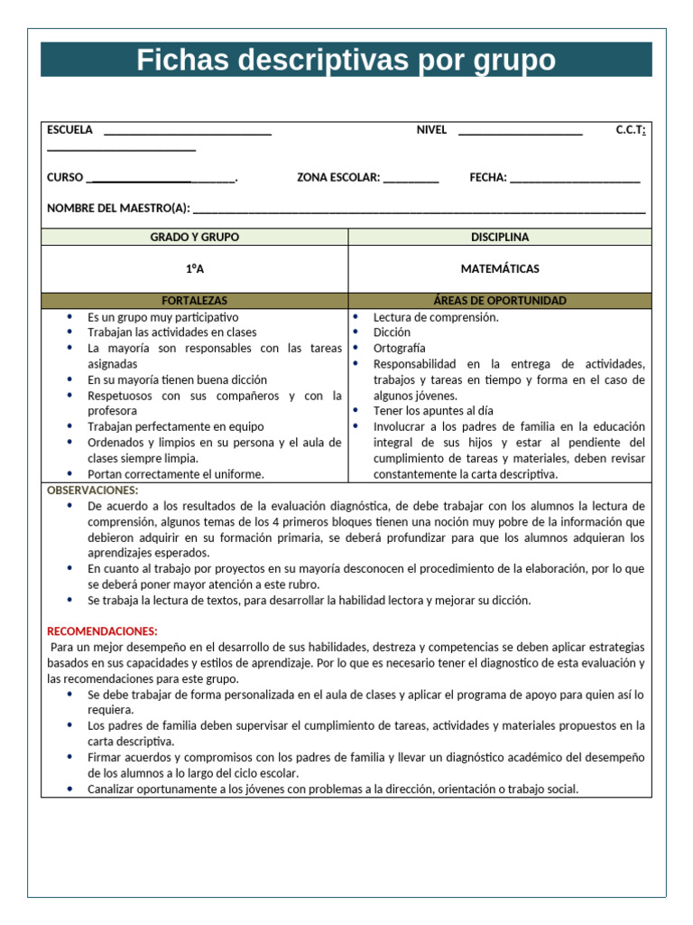 Ejemplo Ficha Descriptiva 24-25 (NEM) | PDF | Evaluación | Escuelas