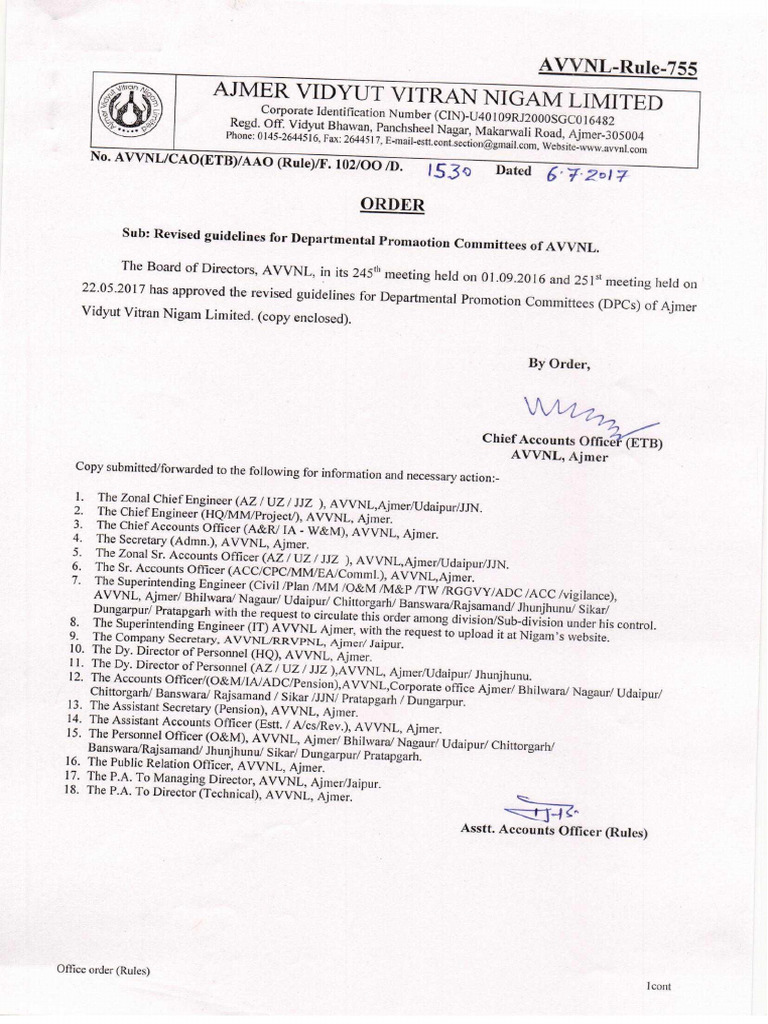 Revised Guidline of Departmetal Promotion Committee of AVVNL | PDF