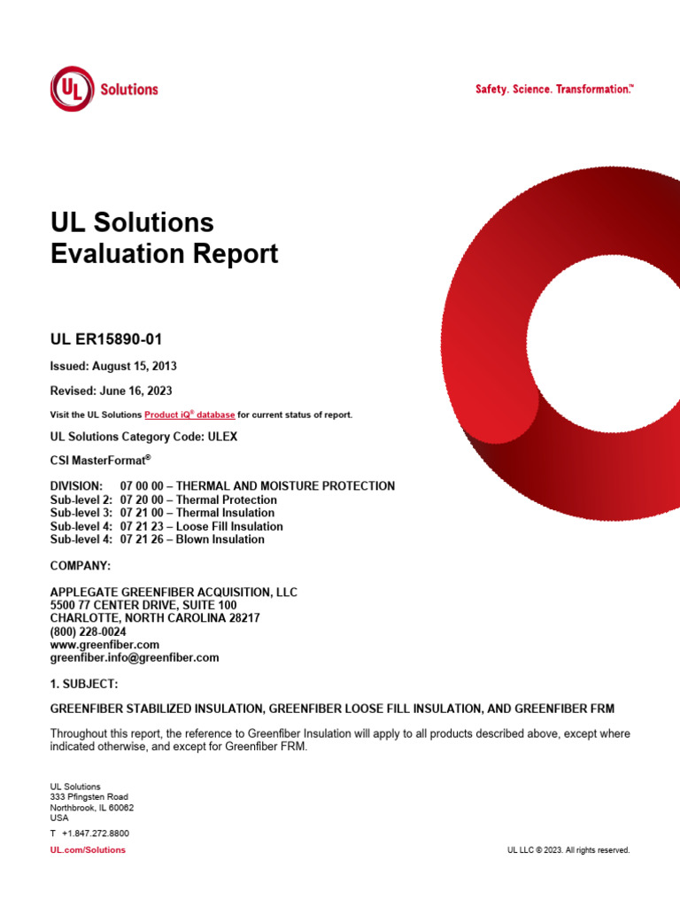 Applegate Cellulose Insulation Report | PDF | Building Insulation | Wall