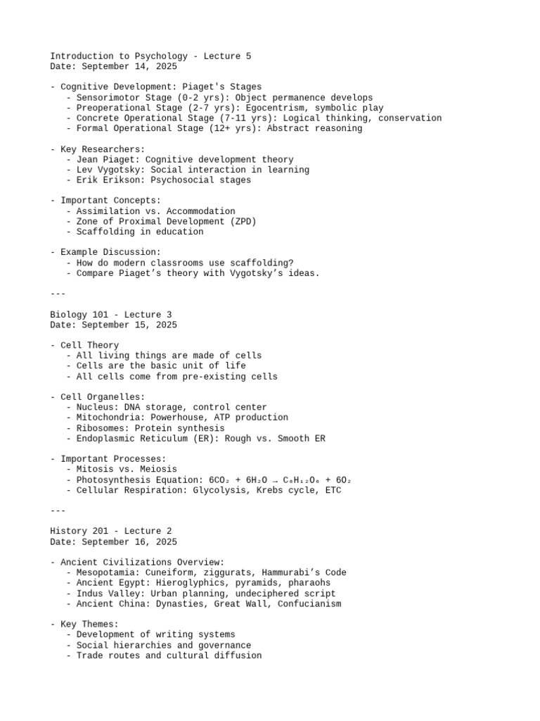Class Notest Biology, History | PDF