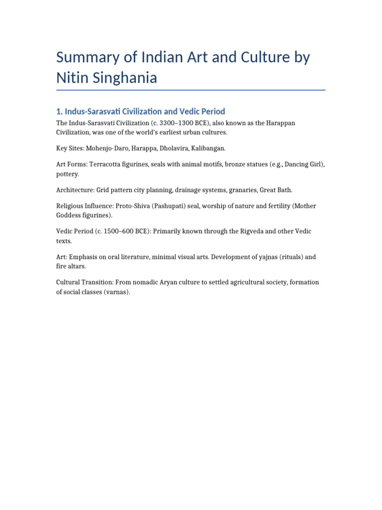 Nitin Singhania Indian Art Culture Summary Section1 | PDF