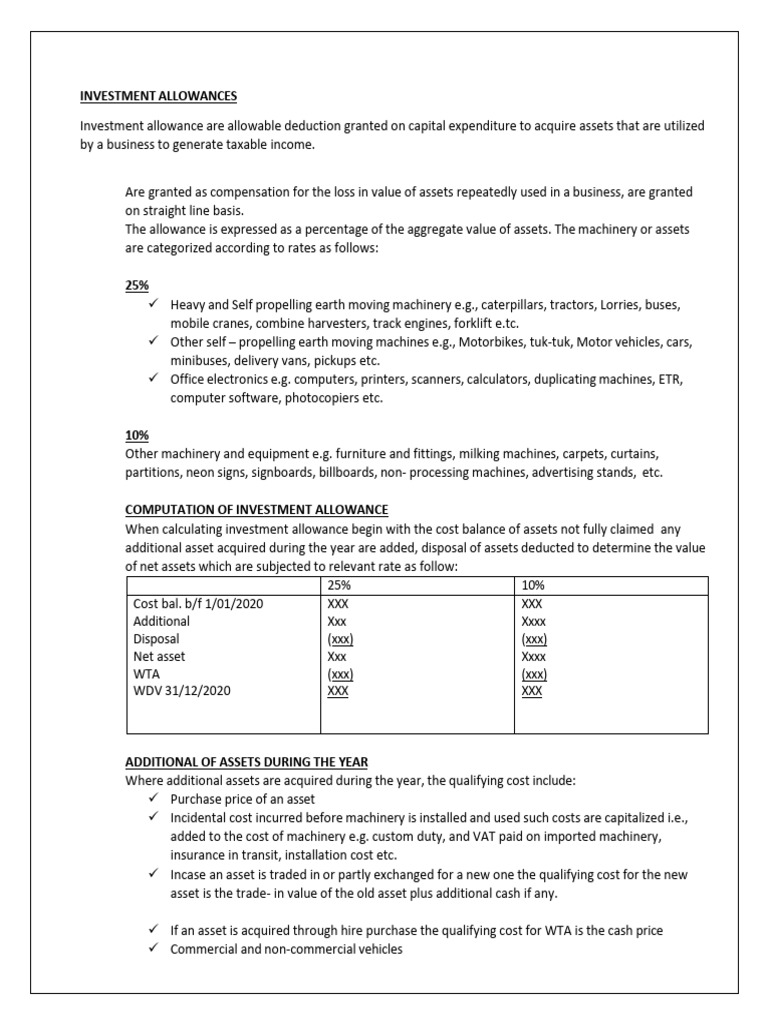 Investment Allowances PDF | PDF | Expense | Tax Deduction