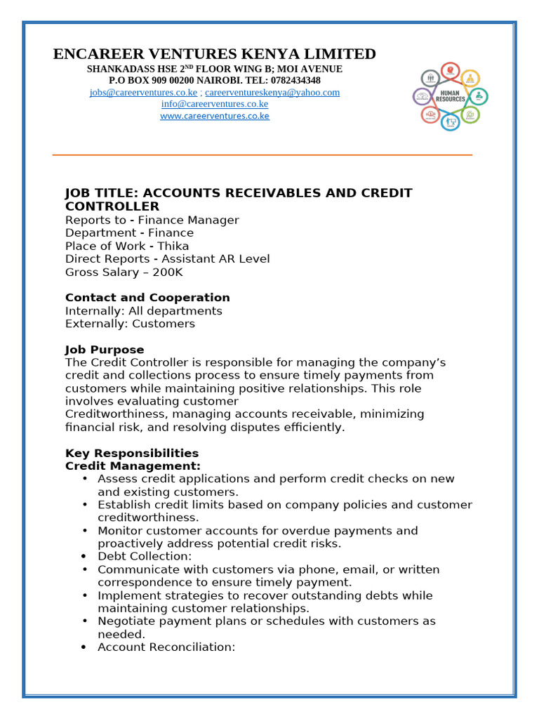 Credit Controller Job Overview | PDF | Debt | Accounting