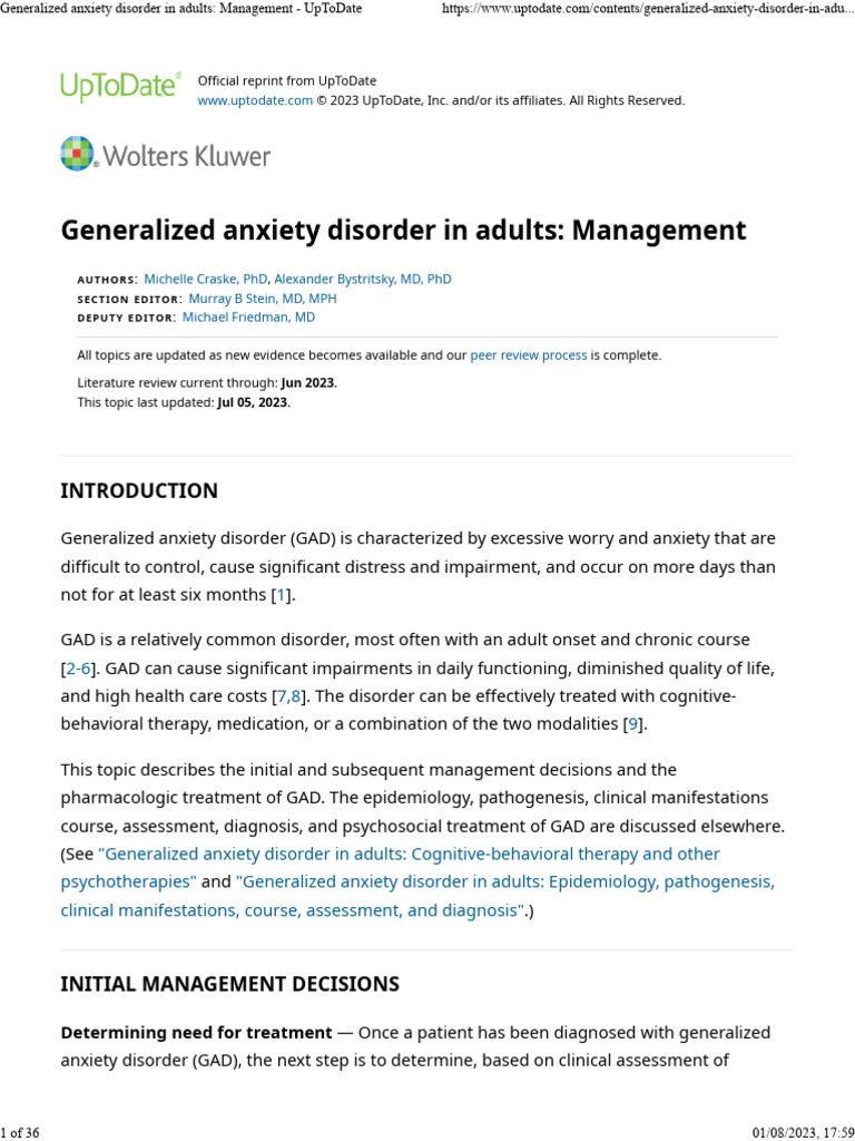 Generalized Anxiety Disorder in Adults Management | PDF | Generalized ...