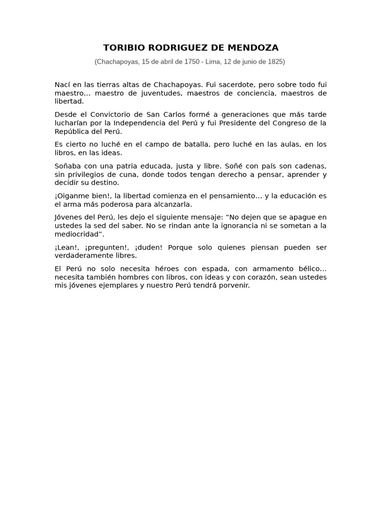 Legado de Toribio Rodríguez de Mendoza | PDF | Biodiversidad | Perú