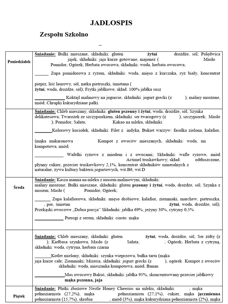 Jadlospis 26 Maj-06 Czerwca 2025 | PDF