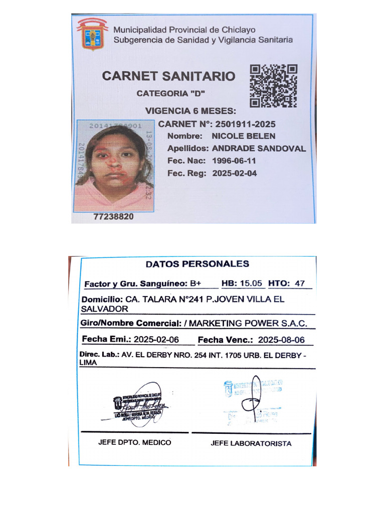 Carnet Sanidad PDF | PDF