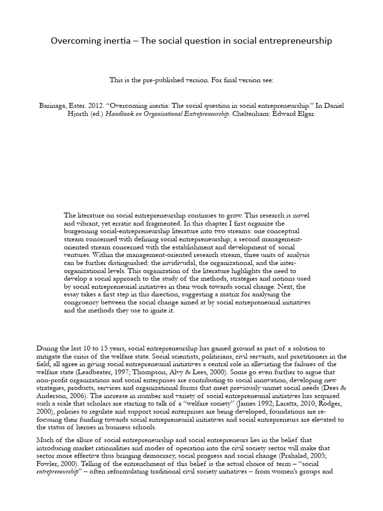 Overcoming Inertia The Social Question I | PDF | Entrepreneurship ...