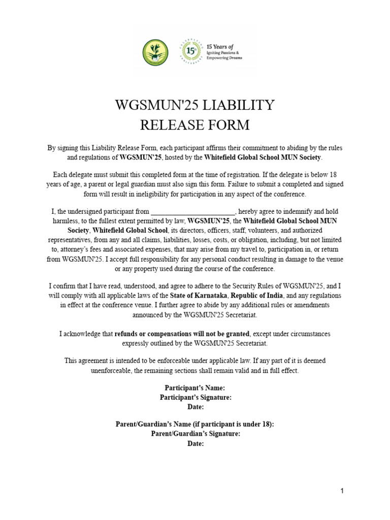 Wgsmun'25 Liability Release Form | PDF | Sexual Harassment | Harassment