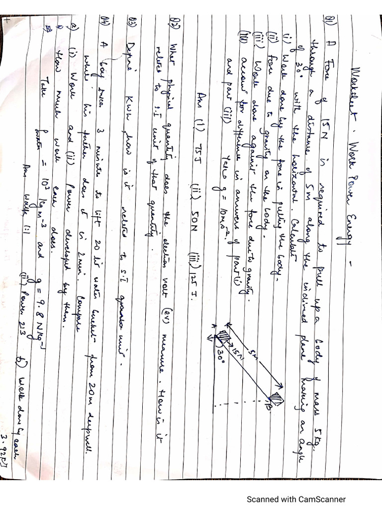 Work Power Energy Worksheet | PDF