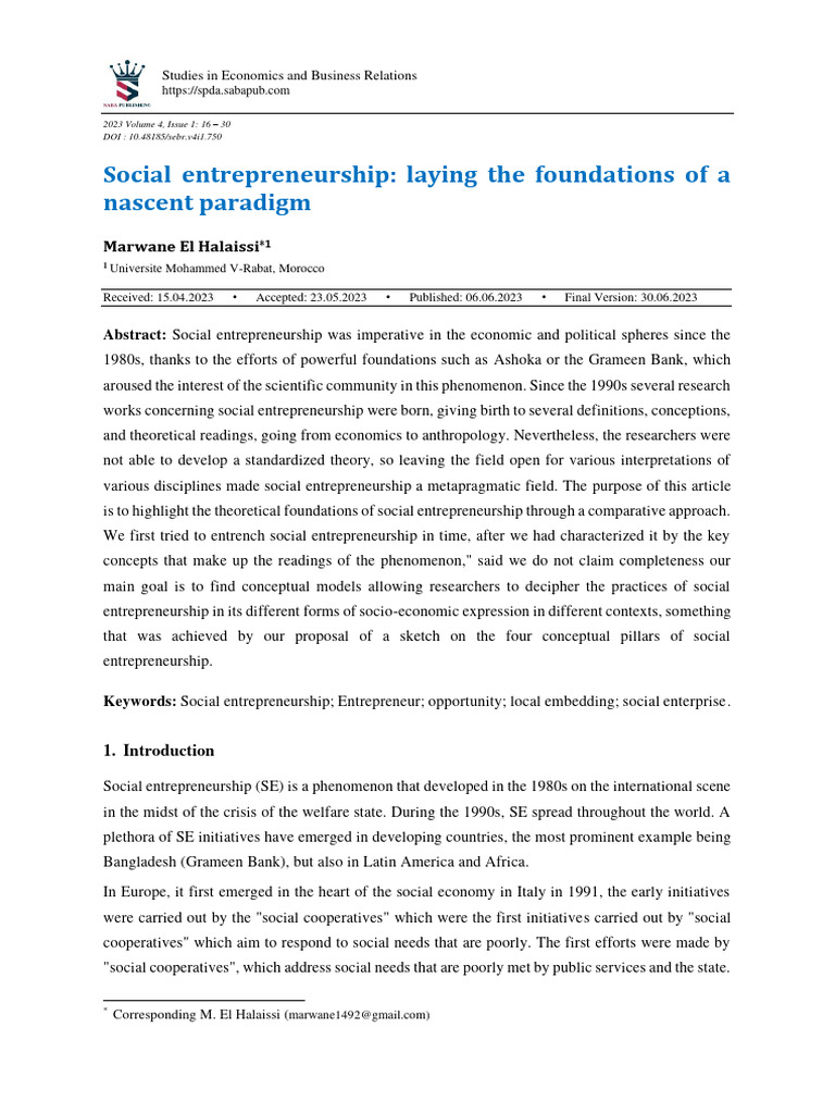 Foundations of Social Entrepreneurship | PDF | Entrepreneurship ...