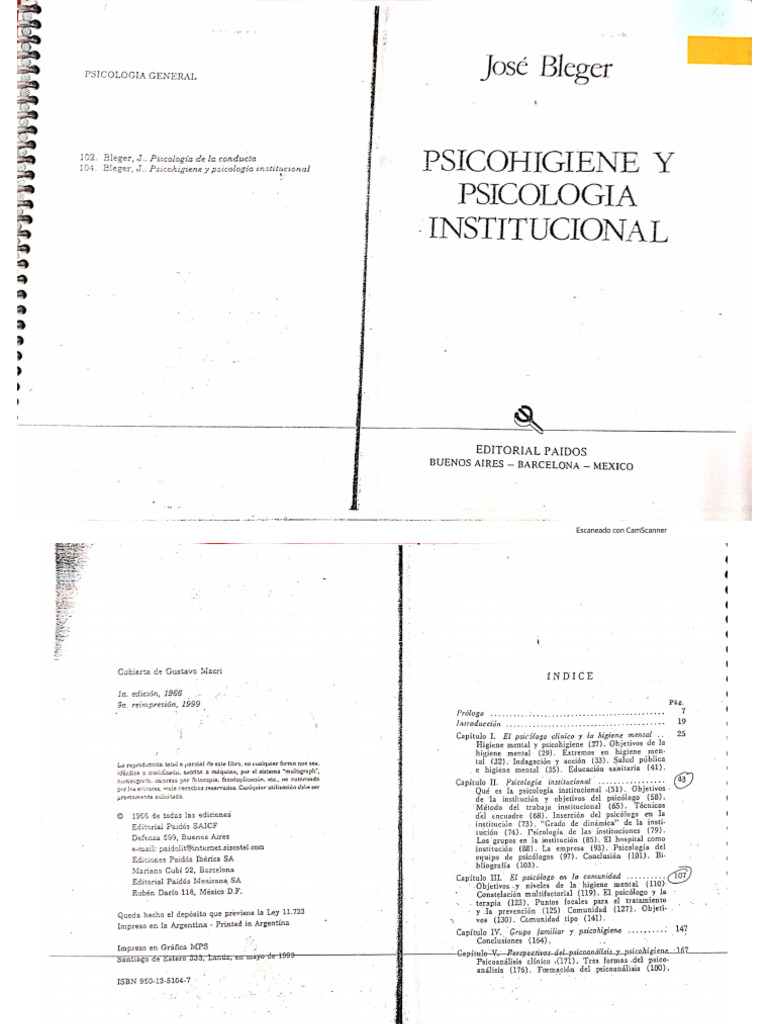 Psicohigiene y Psicología Institucional. José Bleger. | PDF
