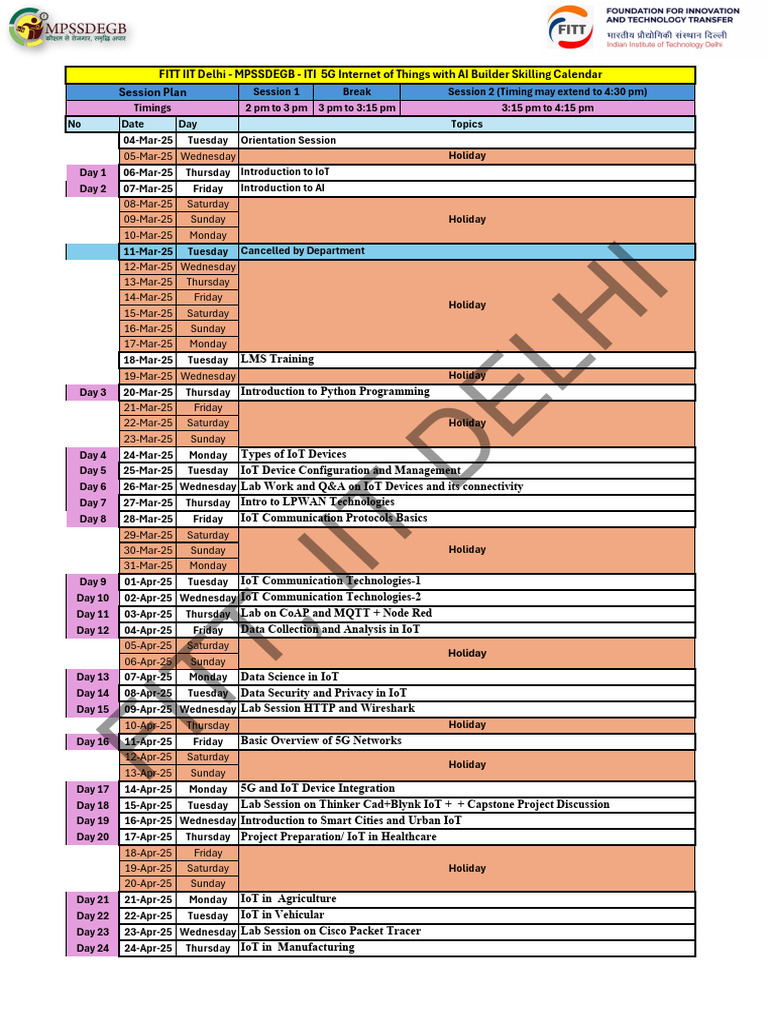 MP ITI 5G IoT With AI Schedule Mar To April 2025 | PDF | Internet Of ...