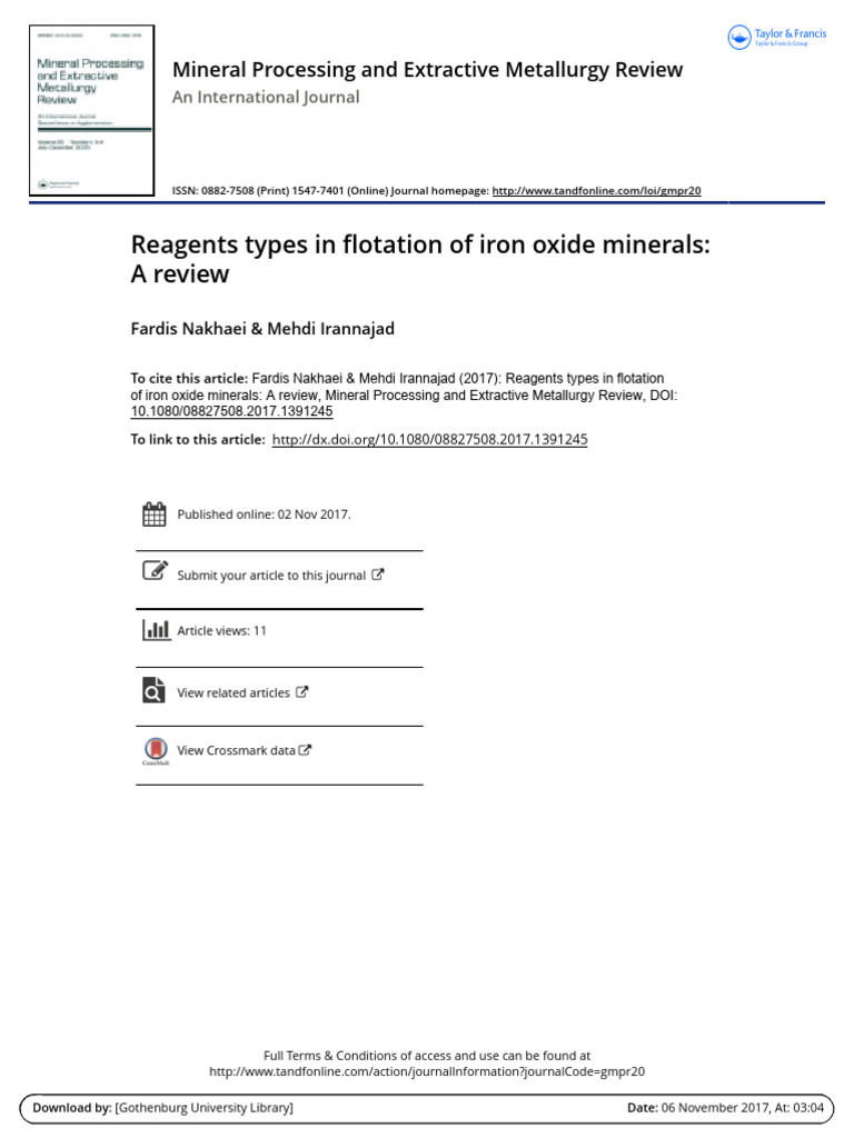 NAKHAEI, F. IRANNAJAD, M. Reagents Types in Flotation of Iron Oxide Minerals A Review. Mineral ...
