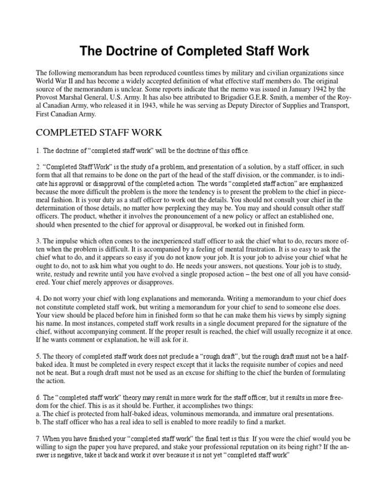 The Doctrine of Completed Staf Work | PDF | Staff (Military) | Government
