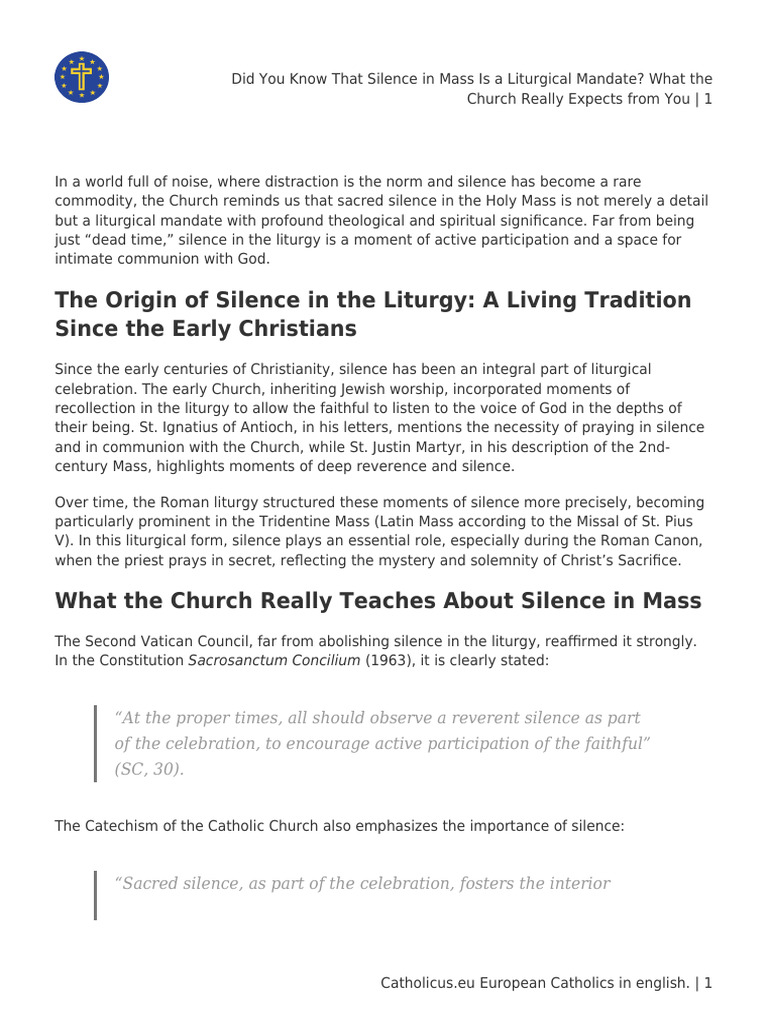 Did You Know That Silence in Mass Is A Liturgical Mandate - What The ...