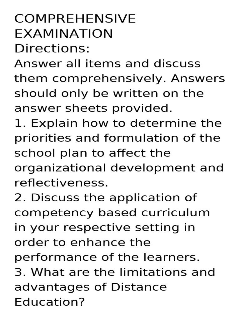 Comprehensive Examination Pdf Educational Assessment Learning