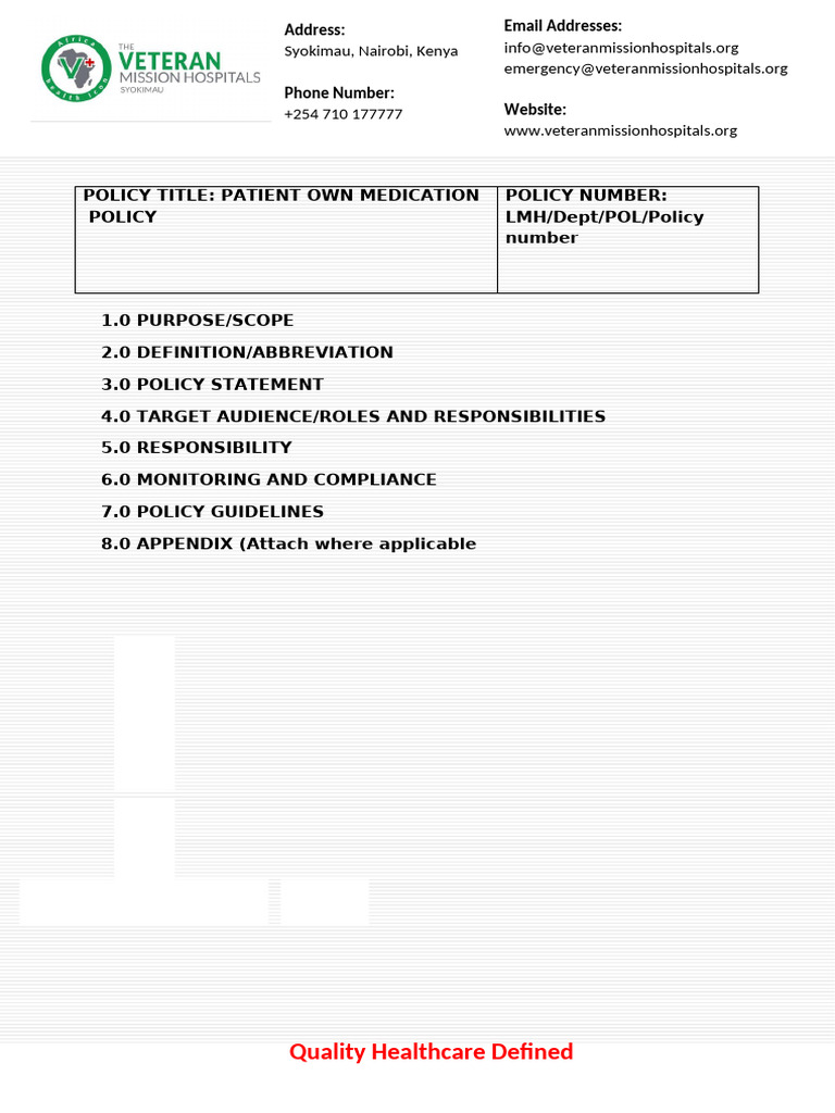Patient Own Medication Policy | PDF | Pharmacist | Medical Prescription