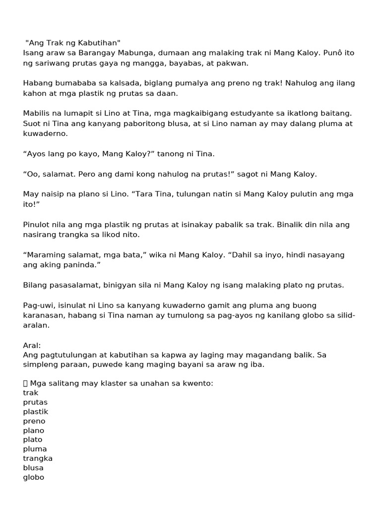 Mga Kwentong May Klaster | PDF