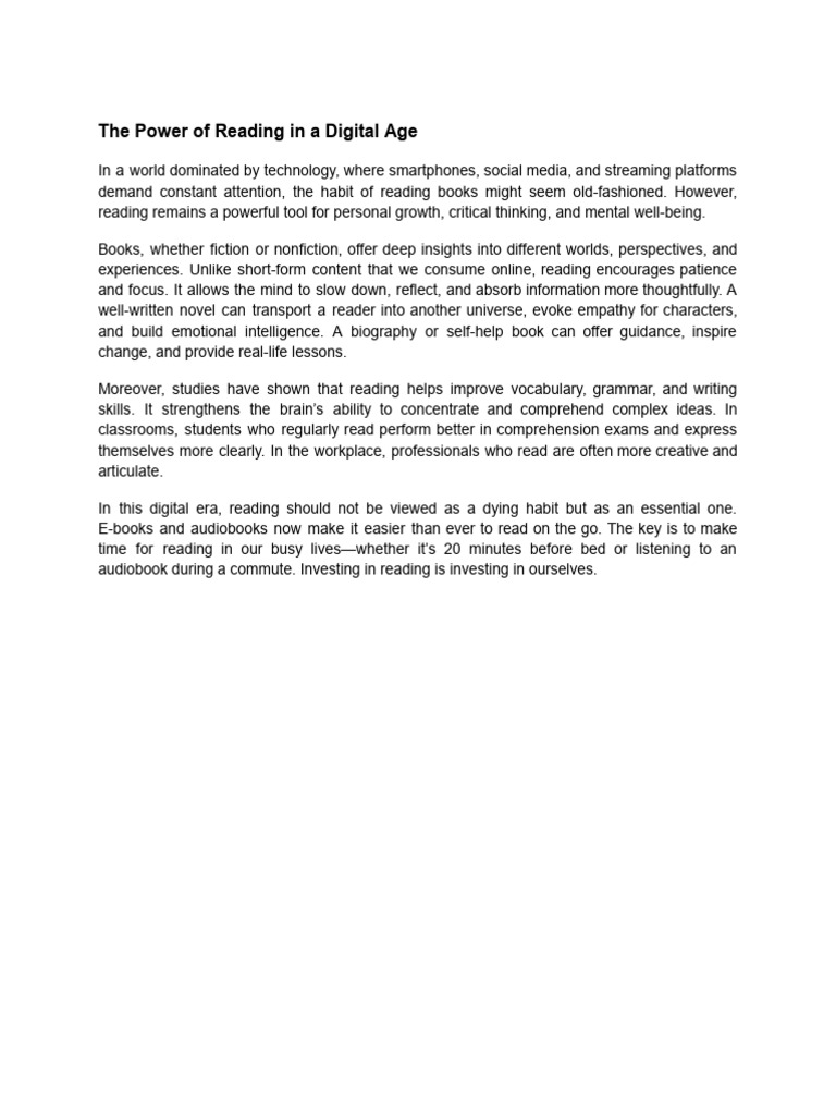Importance of Reading in Digital Age | PDF