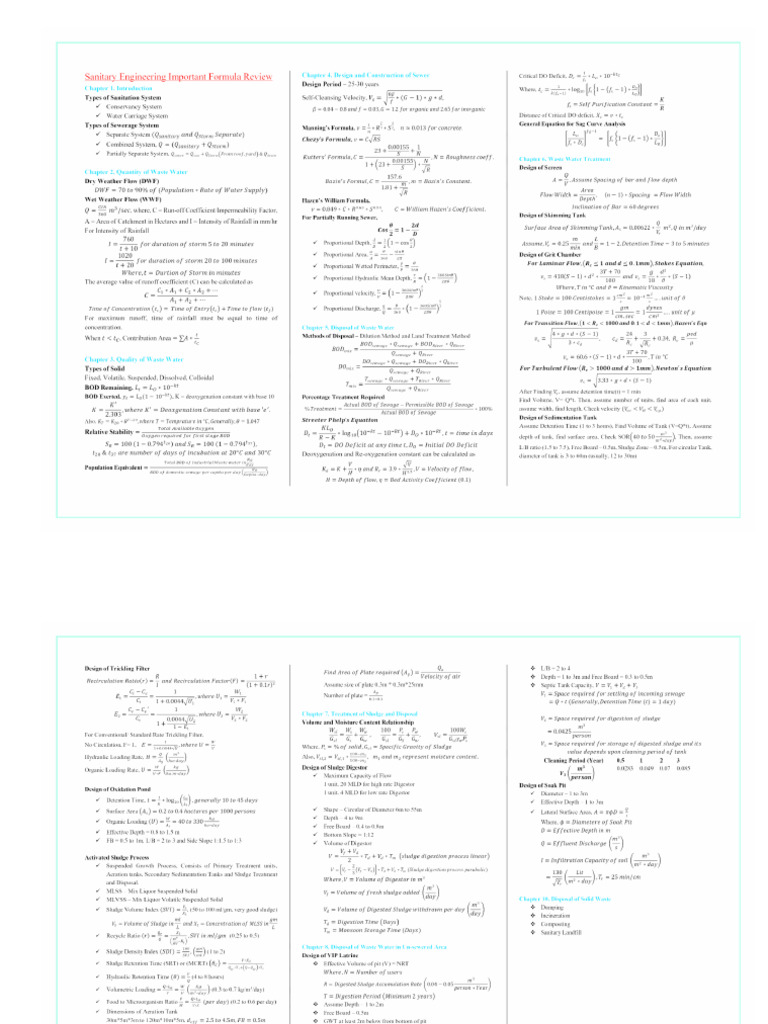 Sanitary Engineering Formula | PDF
