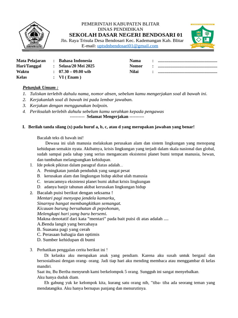 Soal Psaj Bahasa Indonesia | PDF