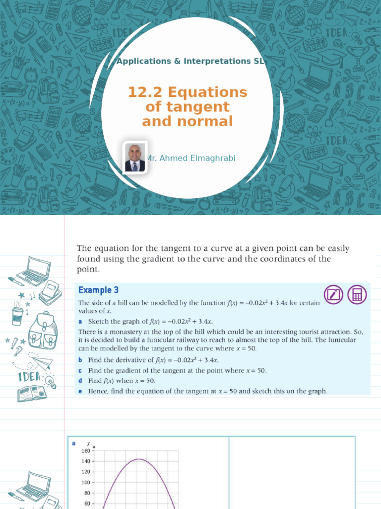 12.2 Equations of Tangent and Normal: Applications & Interpretations SL | PDF