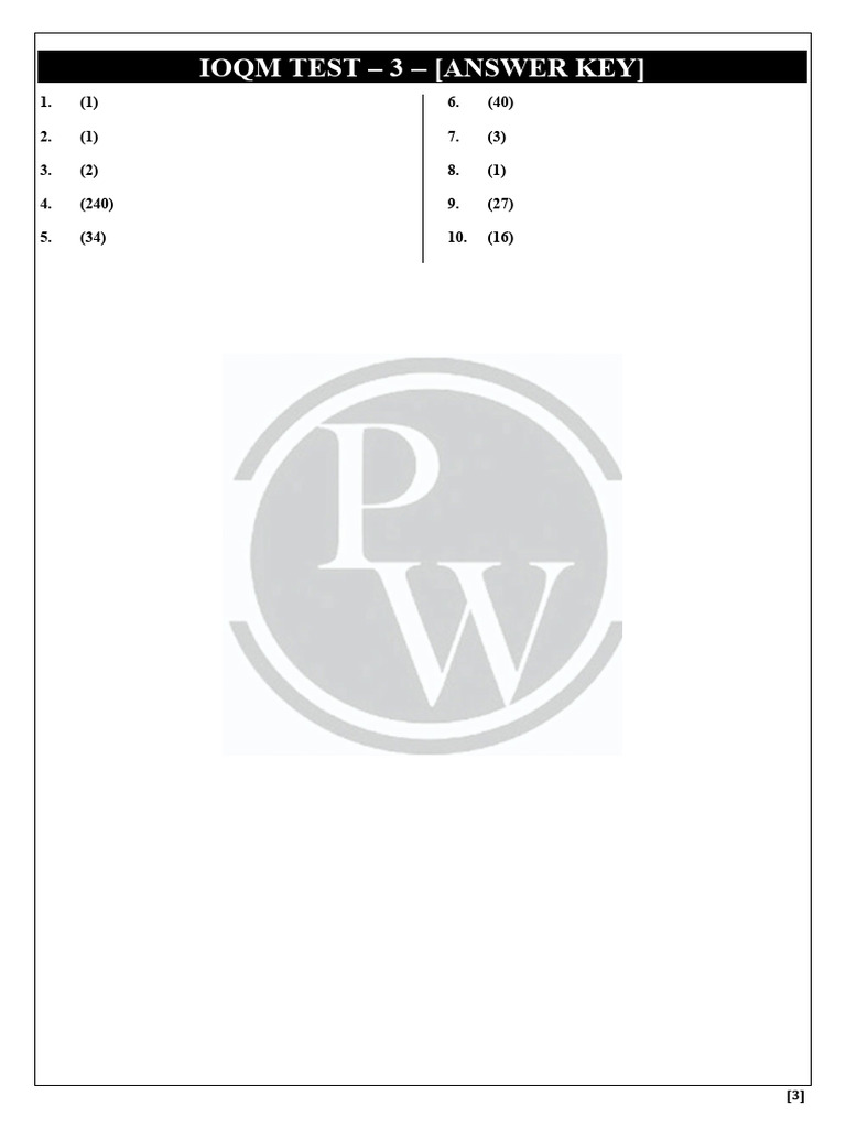 Ioqm Test-3 Mathematics Mar Answer Key | PDF