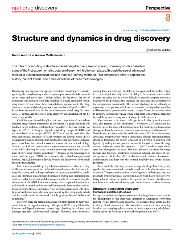 Structure and Dynamics in Drug Discovery | PDF | Docking (Molecular) | Drug Design