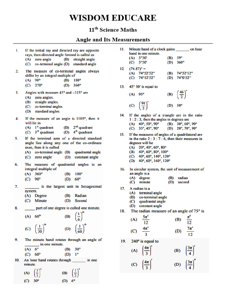 Angle and Its Measurement New | PDF