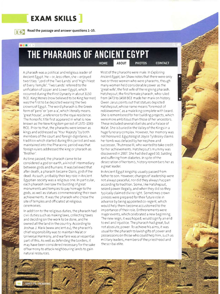 Reading - The Pharaohs of Ancient Egypt | PDF