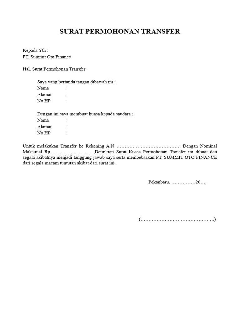 Surat Permohonan Transfer Dana | PDF