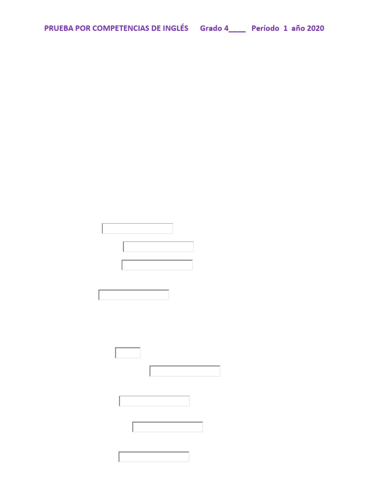 Prueba - Ingles.cuarto (CUARTO) | PDF