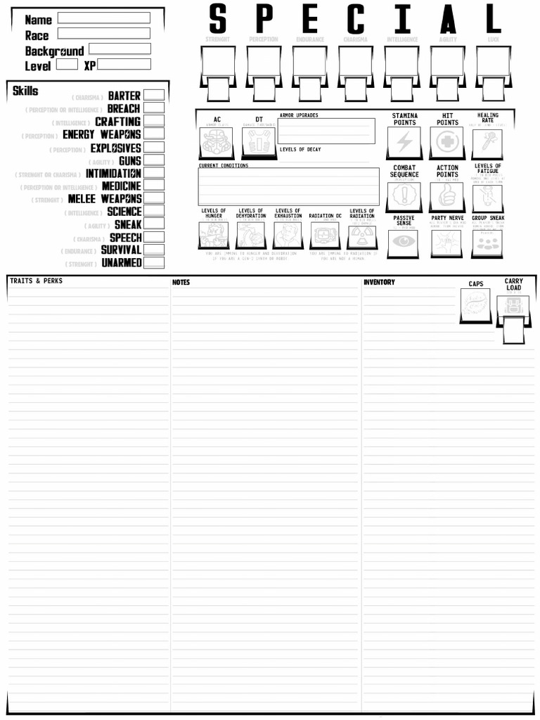 Fallout TRPG Characteraaa Sheet Final | PDF