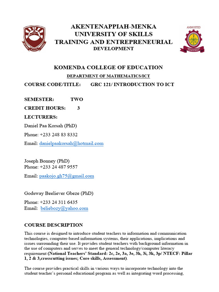 Intro To ICT Course Outline - June 2025 | PDF | Educational Technology ...