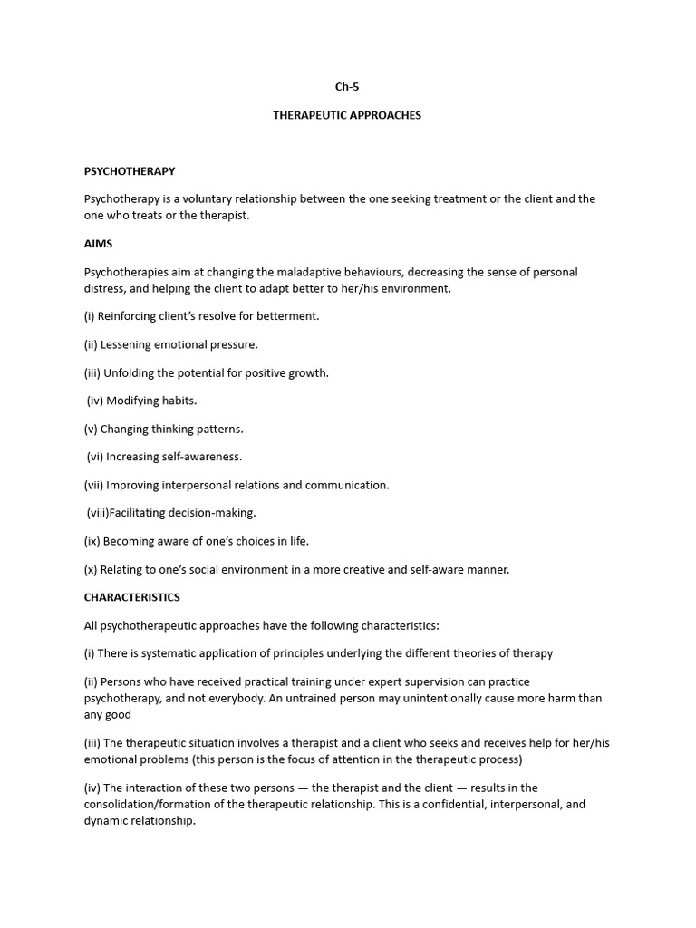 Overview of Psychotherapy Approaches | PDF | Psychotherapy | Psychoanalysis