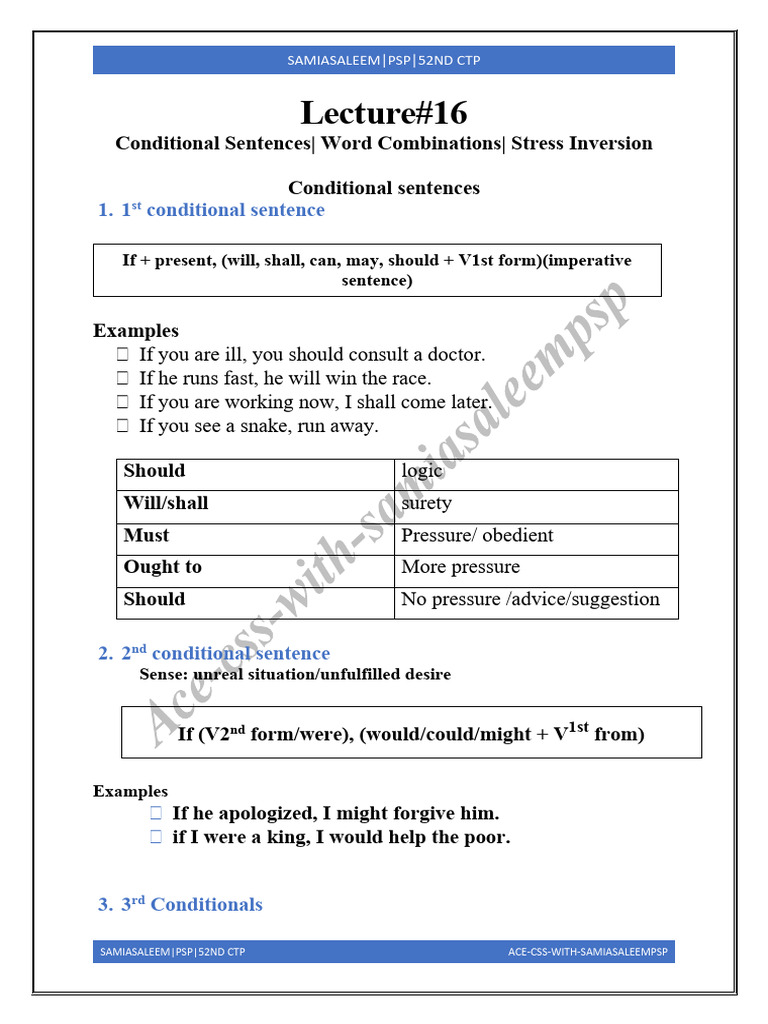 Lectr 16 Conditional Samiasaleem | PDF | Question | Subject (Grammar)