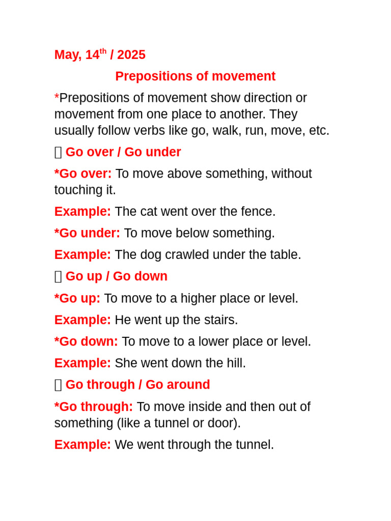 Prepositions of Movement | PDF