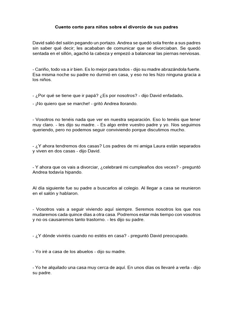 Cuento infantil sobre el divorcio familiar | PDF