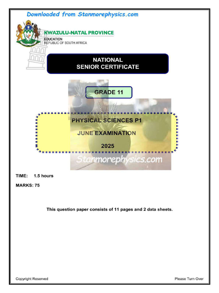 KZN Physical Sciences Grade 11 June 2025 P1 and Memo | PDF