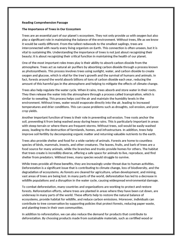 Reading Comprehension Passage | PDF | Deforestation | Soil