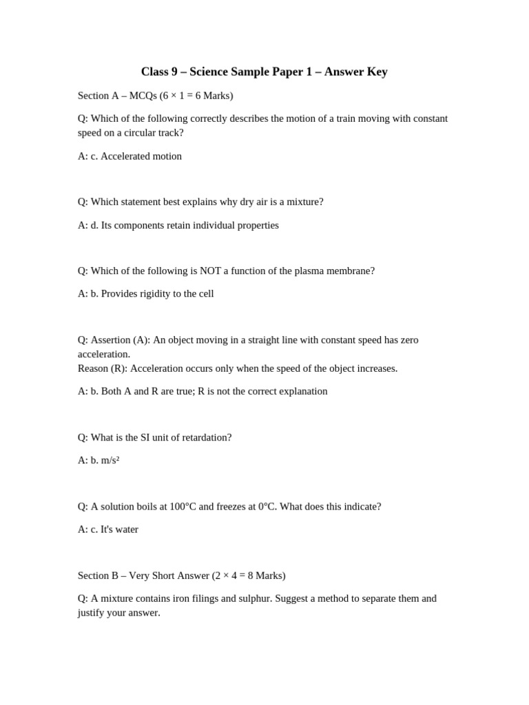Science SP1 Answer Key With Questions | PDF | Acceleration | Force