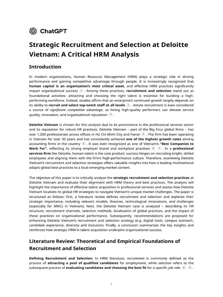 Strategic Recruitment and Selection at Deloitte Vietnam_ a Critical HRM Analysis | PDF ...