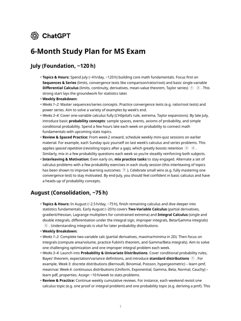 6-Month Study Plan For MS Exam | PDF | Eigenvalues And Eigenvectors ...