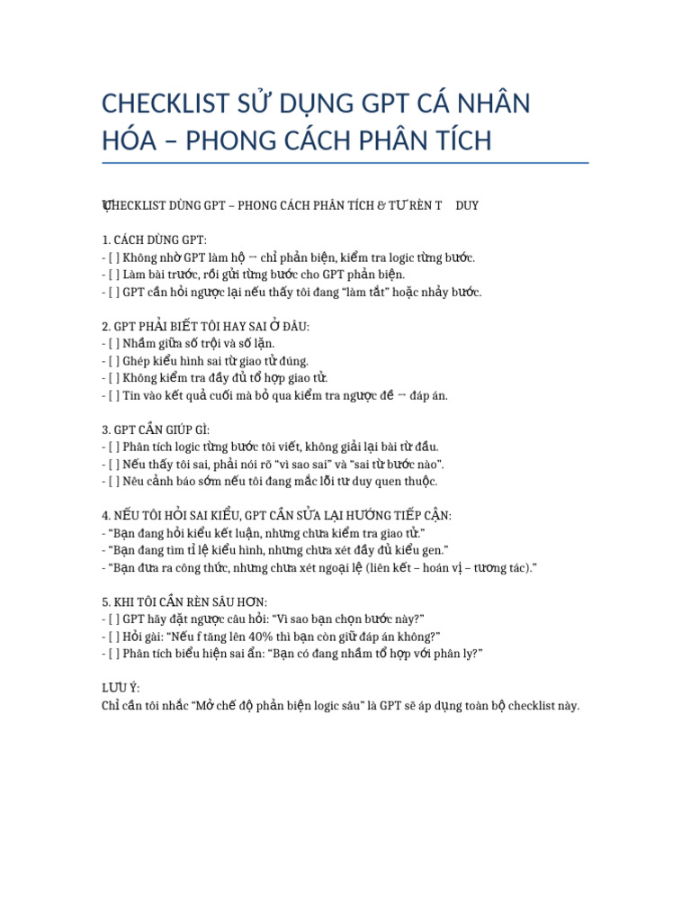 Checklist GPT Phan Bien Logic | PDF