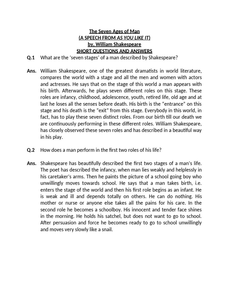 Notes - The Seven Ages of Man | PDF | William Shakespeare