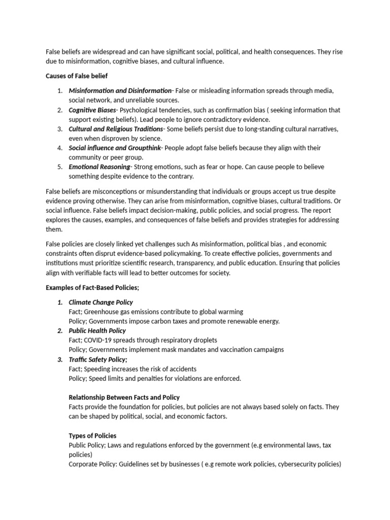 Causes and Consequences of False Beliefs | PDF | Policy | Climate Change