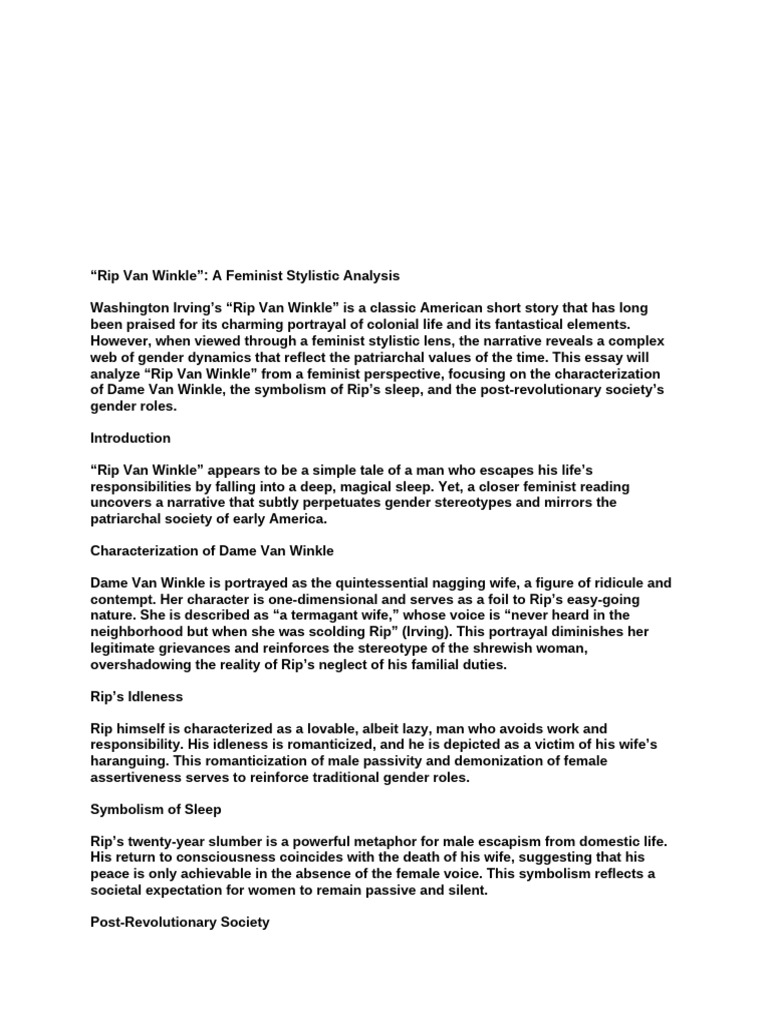 "Rip Van Winkle" From A Feminist Stylistic Perspective - A Detailed ...